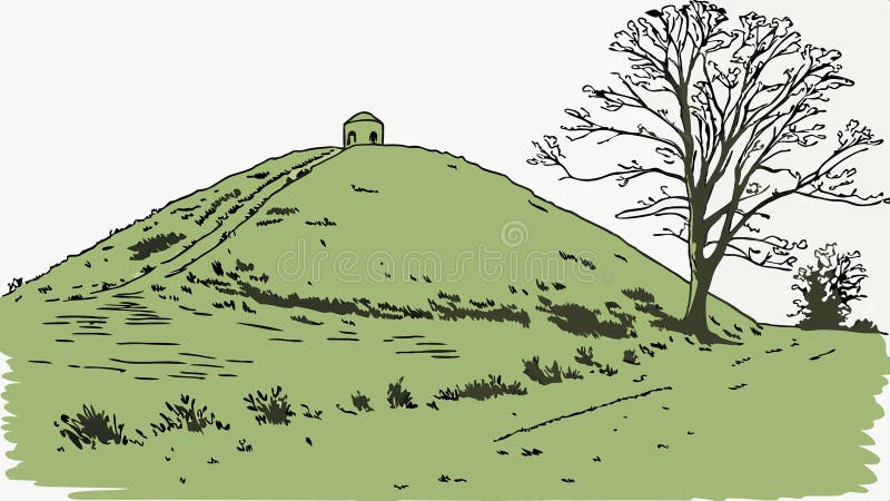 Tree Silhouette on a Hilltop. Peaceful Landscape View. Vector Design ...