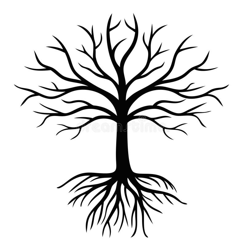 Tree Silhouette with Intricate Branches and Roots Representing Strength ...