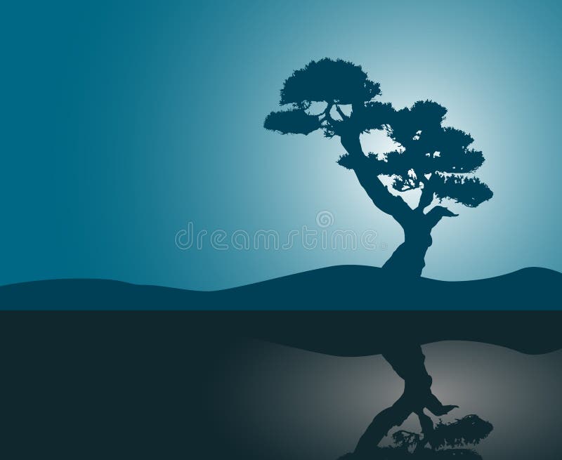 Tree silhouette reflection stock vector. Illustration of branch - 2429273