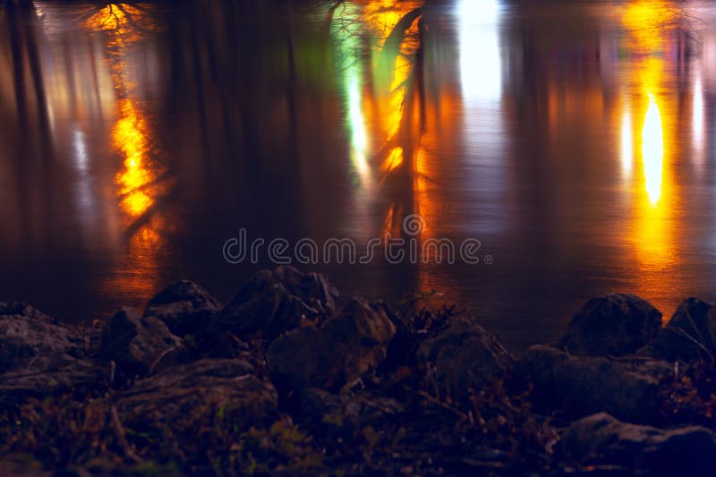 Street Light Reflection in the River Water Stock Image - Image of ...