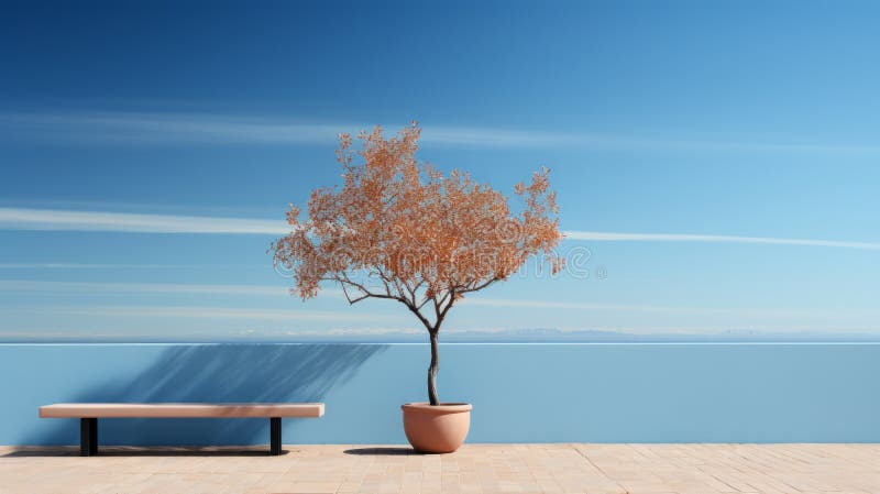 A Tree Sitting on a Bench Next To a Wall Stock Illustration ...