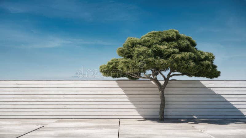A Tree is Sitting in Front of a White Wall, AI Stock Photo - Image of ...
