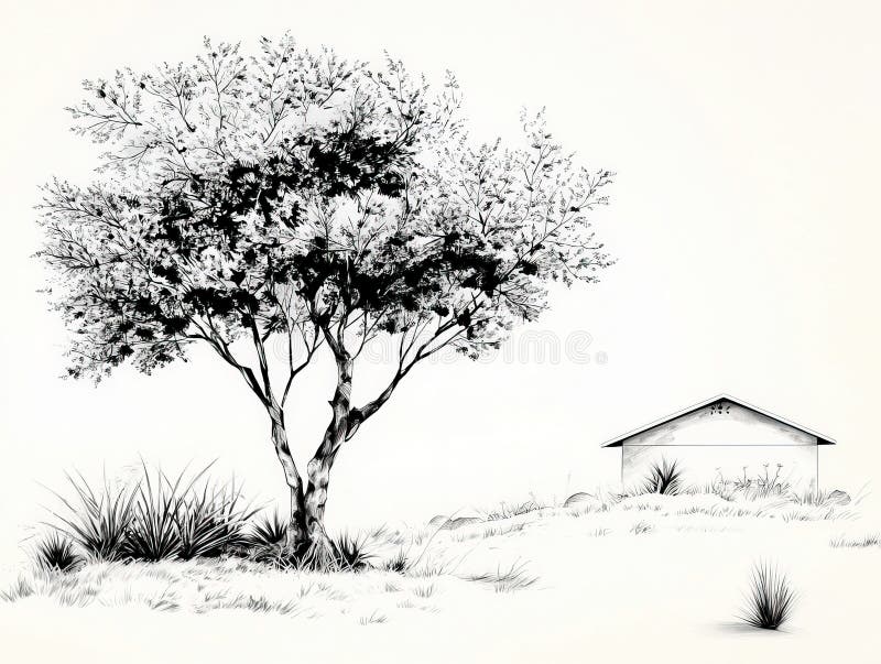 Tree Sketch: a Detailed Illustration of a Tree, Emphasizing Its ...