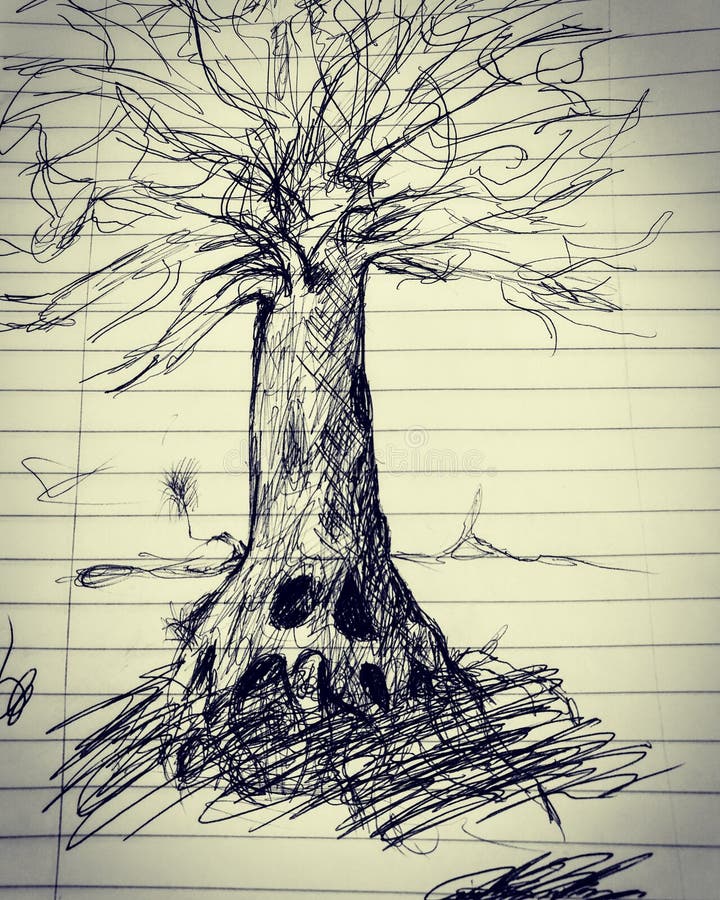 Tree Sketch Skull Drawing Rough Stock Photo - Image of tree, skull ...