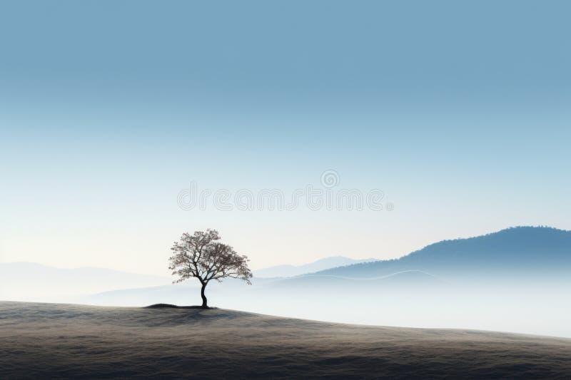 Tree and Sky Minimalist Landscape. Generative AI Stock Illustration ...