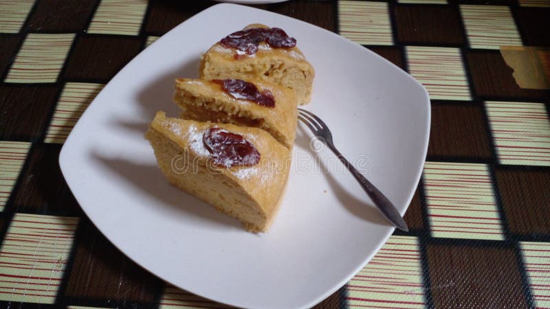 Three Slice Sponge Cake on Plate Stock Photo - Image of tasty, dessert ...