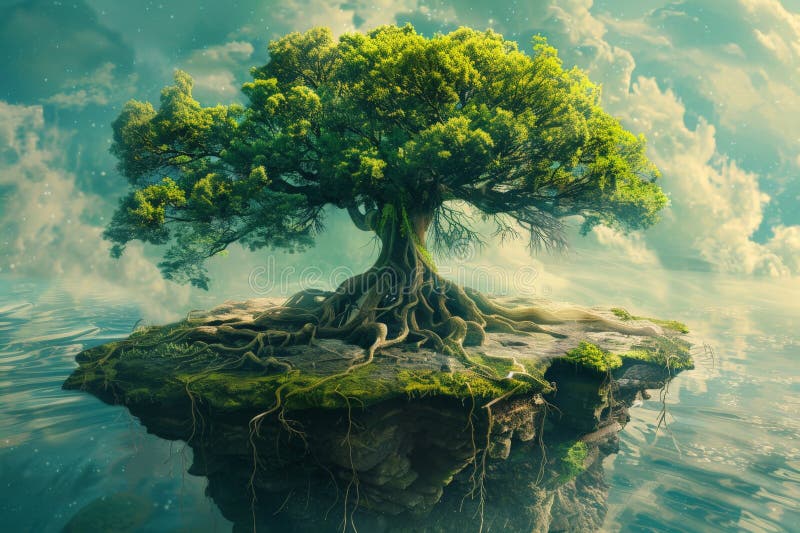 Tree on small island stock illustration. Illustration of unique - 314604636