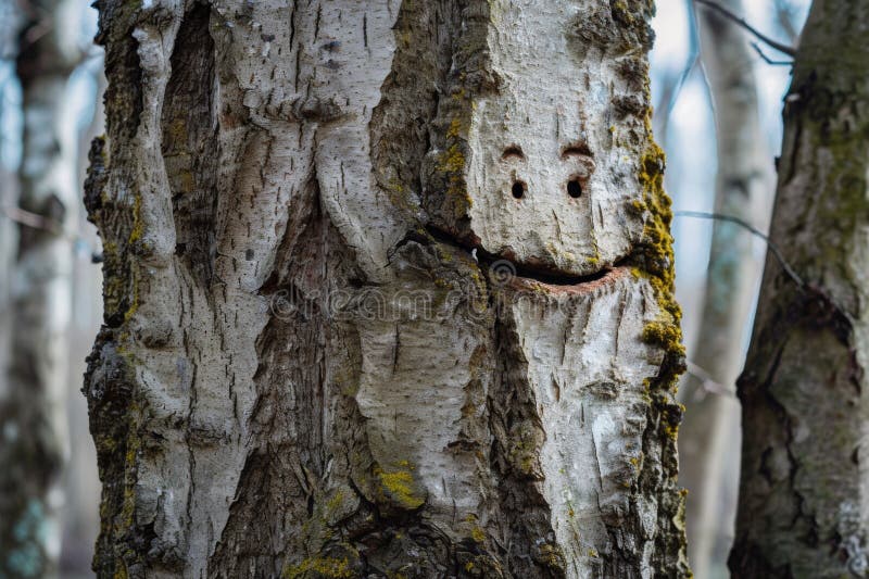 A Tree with a Smile Painted on it S Face in the Woods, AI Stock Photo ...
