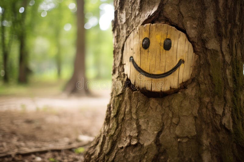 A Tree with a Smiley Face Carved in it Stock Illustration ...