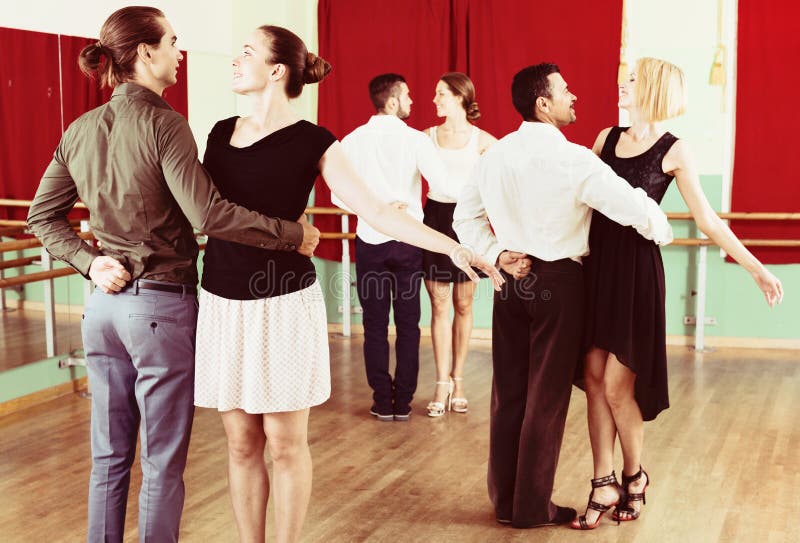 Tree Smiling Couples Dancing Waltz Stock Image - Image of round ...