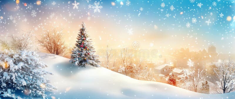 A Tree in a Snowy Winter Landscape during a Late Evening Snowfall Stock ...