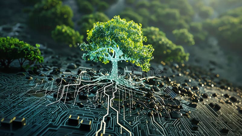 Tree with Solar Leaves and CO2 Storage Roots, Representing the Synergy ...