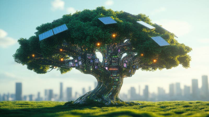 Tree with Solar Panels and Sensors on Its Branches Symbolizes the ...