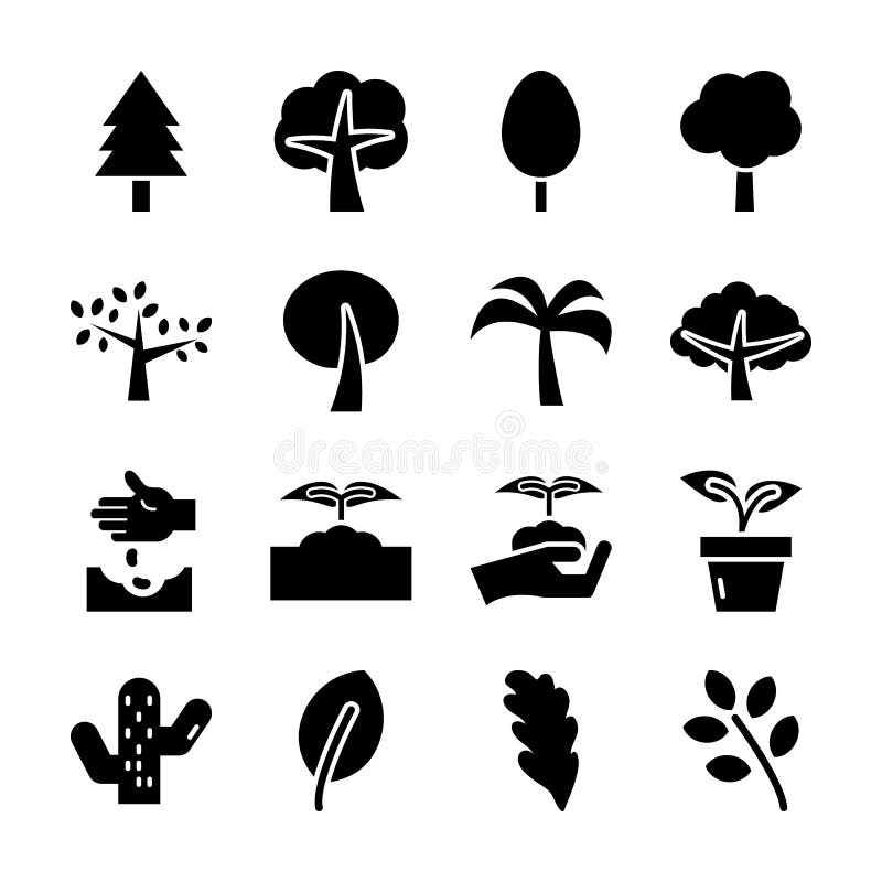 Tree solid icons stock vector. Illustration of growth - 158763750
