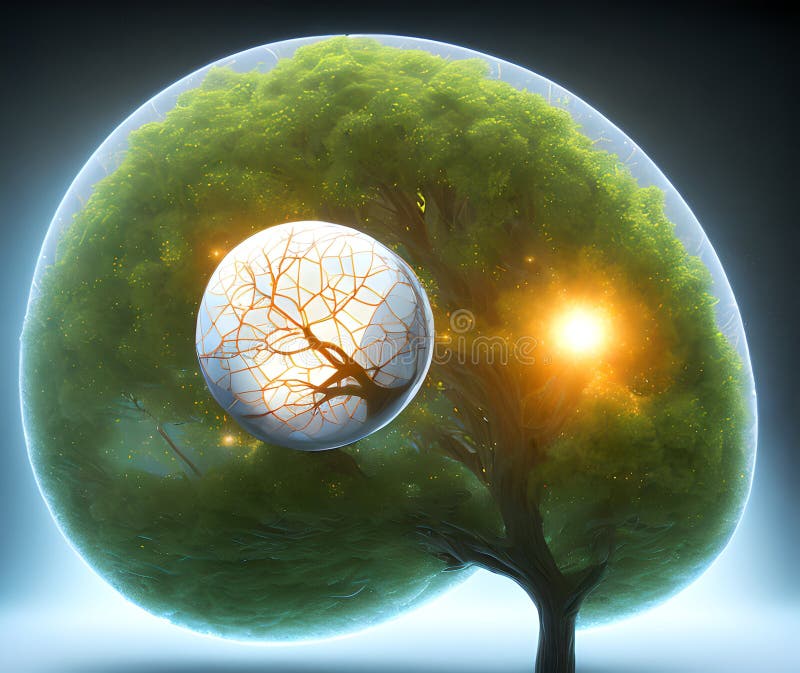 Tree in Sphere, Generative AI Illustration Stock Illustration ...
