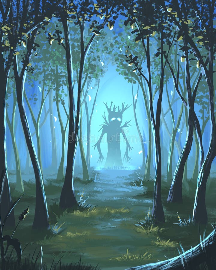 Tree spirit in the forest stock illustration. Illustration of mist ...