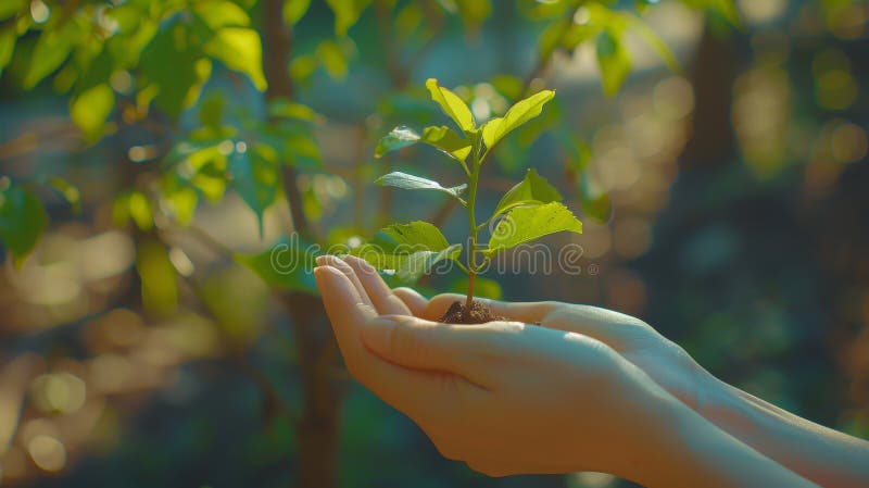 Tree Sprout in Hand Symbolizing Forest Conservation and Commitment To ...