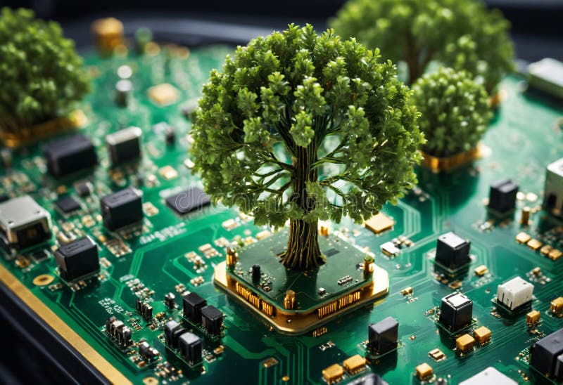 Tree Sprouts on a Computer Circuit Board. Generative AI Stock ...