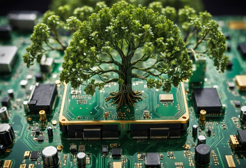 Tree Sprouts on a Computer Circuit Board. Generative AI Stock ...