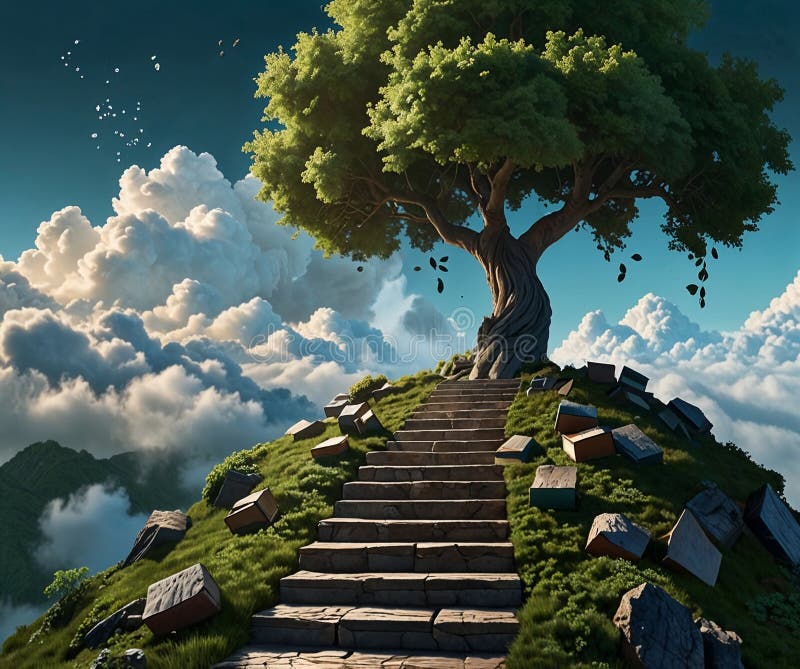 A Tree with a Stack of Books on it Stock Illustration - Illustration of ...