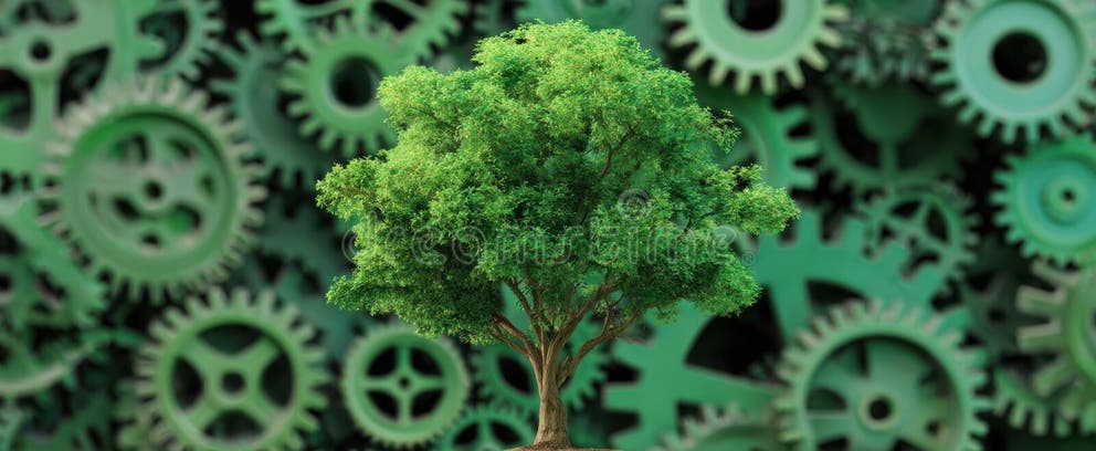 The Tree Standing Boldly Amidst Interlocking Green Gears Symbolizing ...