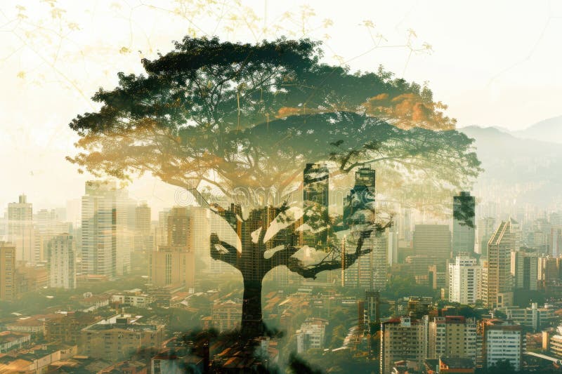 A Tree Stands Tall in the Midst of Urban Development, Surrounded by ...