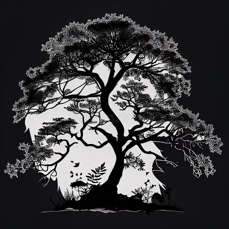 Tree Stencil Drawing, Made with Generative AI Stock Illustration ...