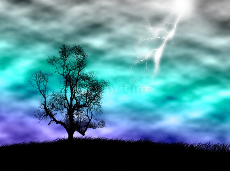 Tree in the storm stock illustration. Illustration of lawn - 5404355