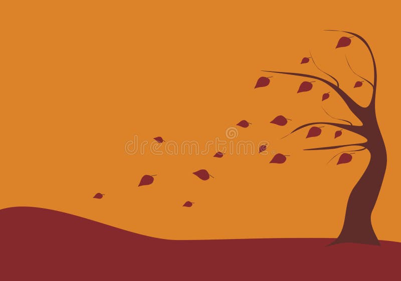 Fall Tree Wind Blows Autumn Leaves Stock Vector - Illustration of windy ...