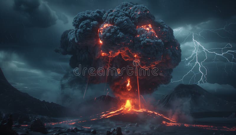 Tree Struck by Lightning Explodes during a Storm on a Rocky Coast, AI ...