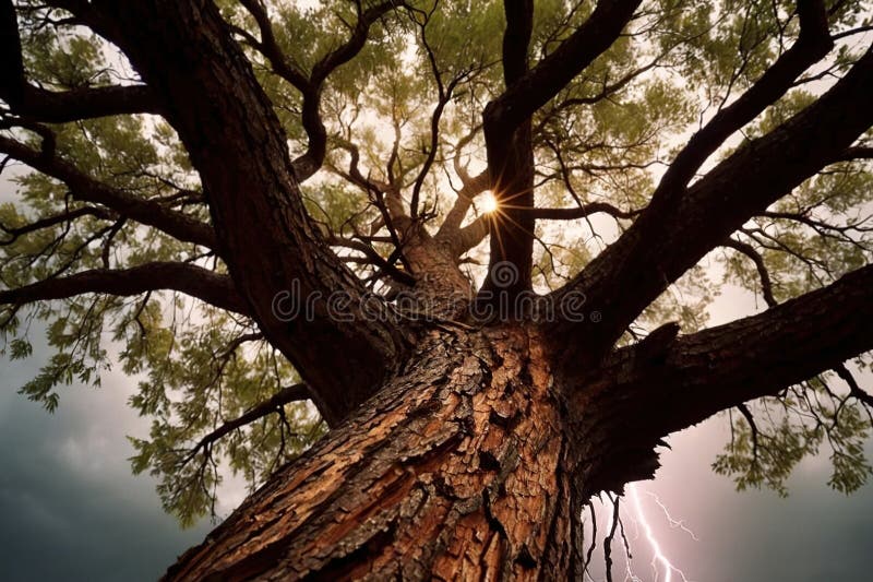 Tree Struck by Lightning in Violent Thunder Storm Stock Illustration ...