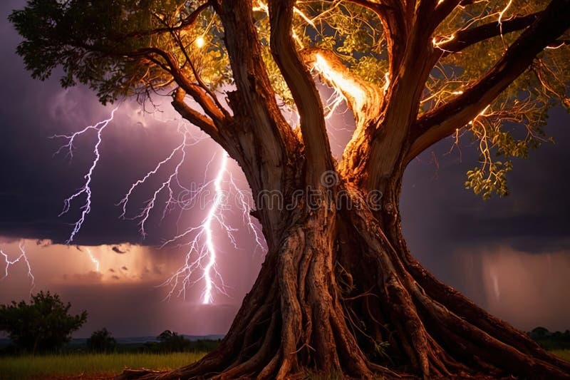 Tree Struck by Lightning in Violent Thunder Storm Stock Illustration ... Tree Struck by Lightning in Violent Thunder Storm Stock Illustration ...