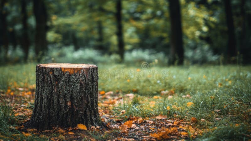 Tree Stump in Autumn Forest Scene Stock Illustration - Illustration of ...