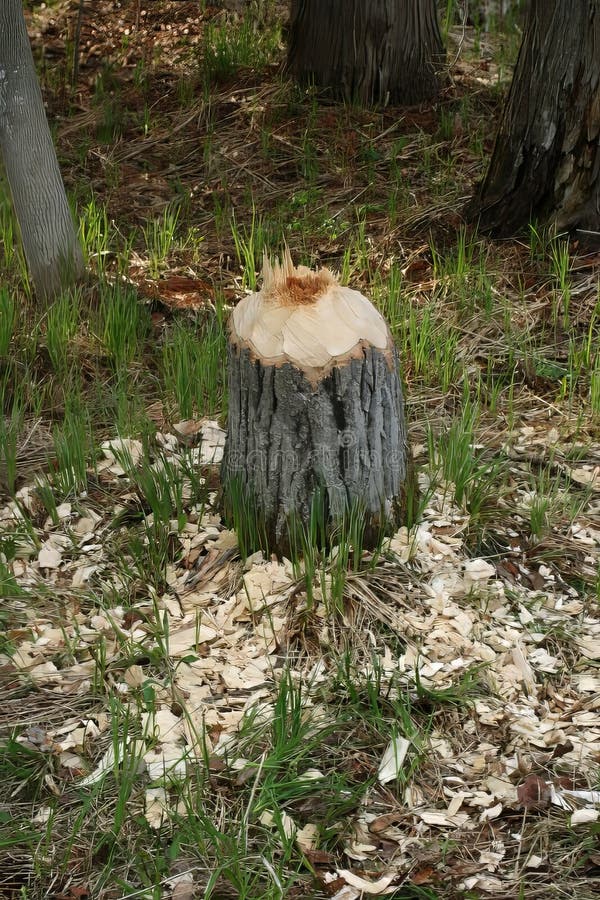 Tree Stump with Beaver Damage. Stock Photo - Image of stump, wood ...