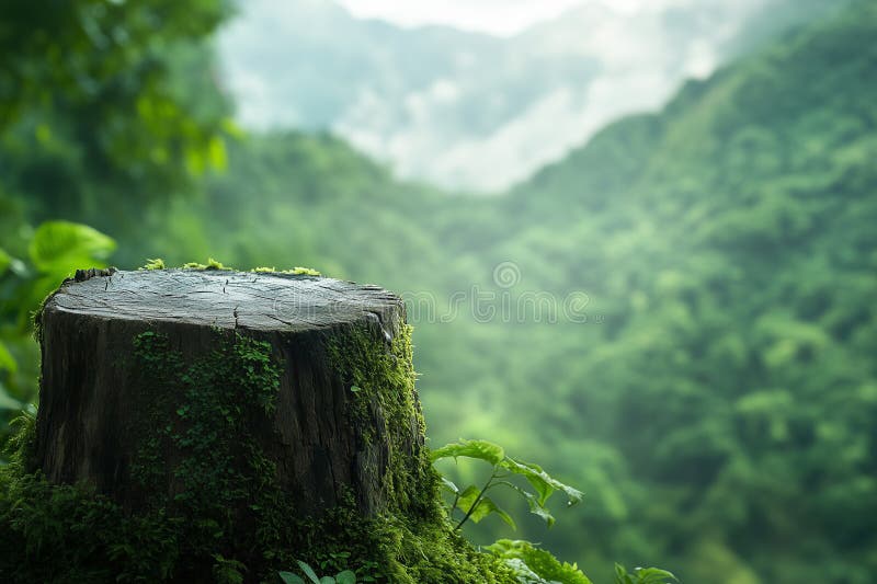 Tree Stump Covered with Moss with Blurred Forestry Background. for ...
