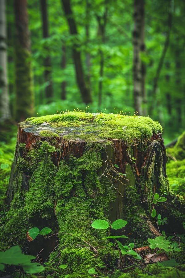 A Tree Stump Covered in Moss in a Dense Forest Setting Stock Photo ...