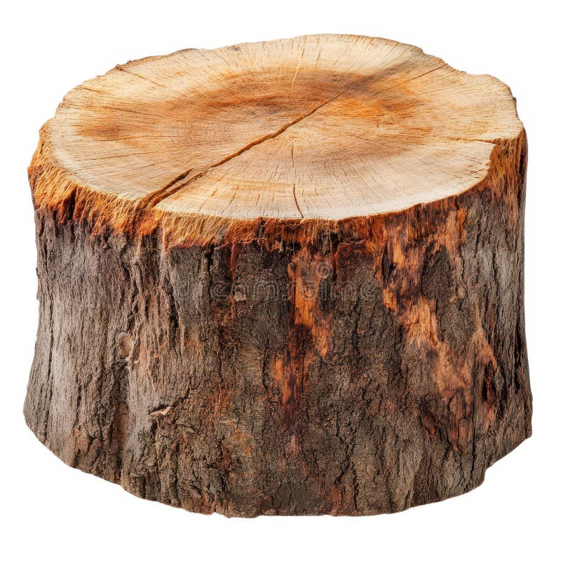 Tree Stump Cross Section with Light Wood Top Isolated on White ...
