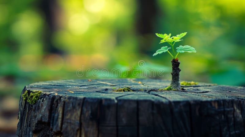 Tree Stump with Emerging Small Plant Growth Stock Image - Image of ...
