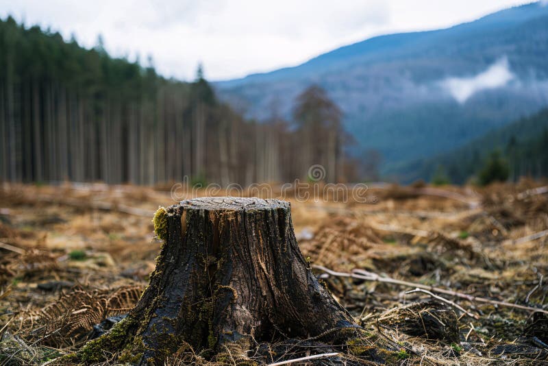 Tree Stump Empty Landscape and Forest in Blurry Background ...