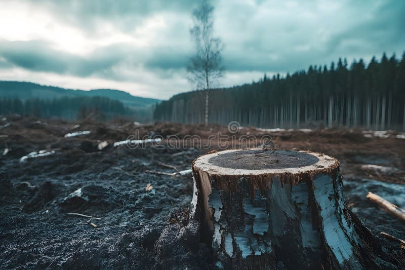 Tree Stump in a Forest Clearing Stock Illustration - Illustration of ...