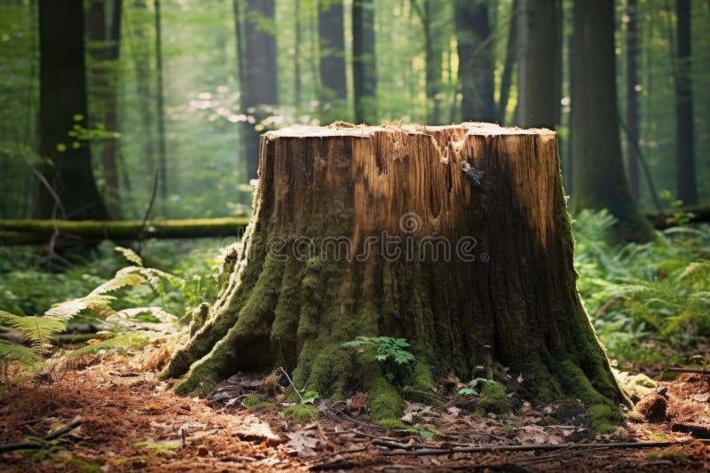 Tree Stump in a Forest Clearing with a Single Nail Hammered in Stock ...