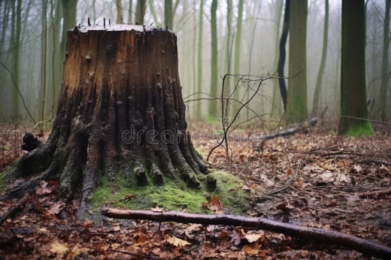 Tree Stump in a Forest Clearing with a Single Nail Hammered in Stock ...