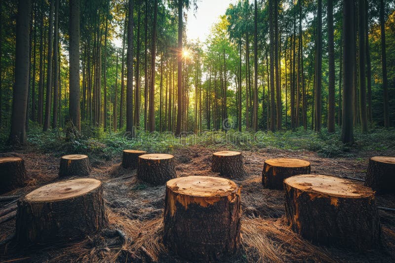 Tree Stump in Forest after Logging, Moody Atmosphere. Neural Network AI ...