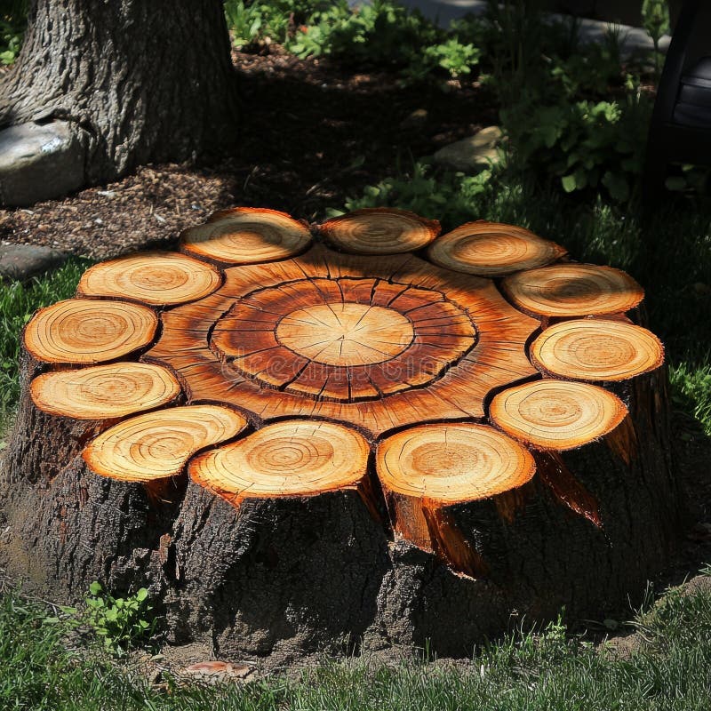 Tree Stump in the Garden with a Circular Pattern of Circles and Squares ...