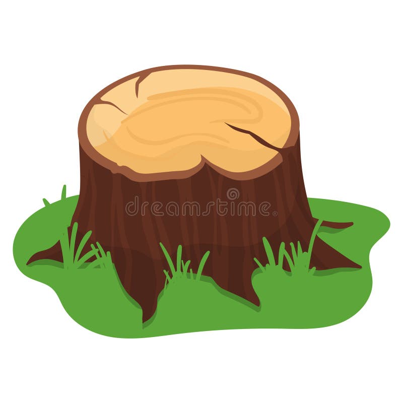 Tree Stump in Grass Flat Design. Deforestation Concept with Freshly Cut ...
