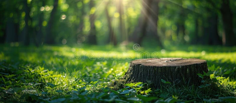 Tree stump in green field stock photo. Image of meadow - 318459572