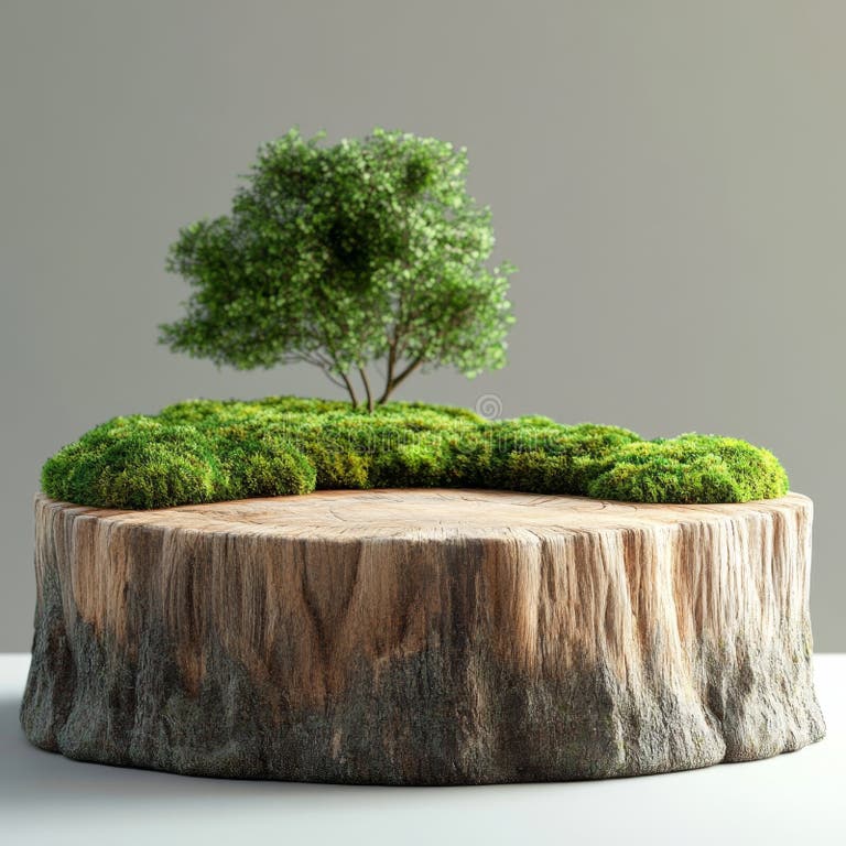 Tree on the Stump with Green Grass. 3d Render. Vector Illustration ...