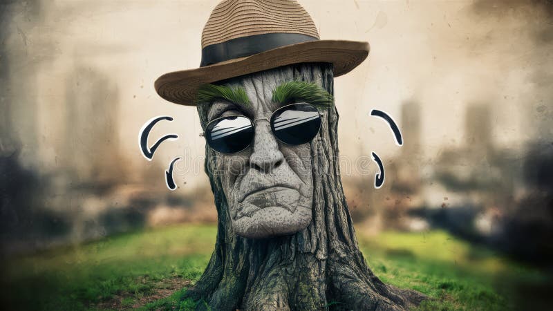 A Tree Stump with a Hat and Sunglasses on it S Face, AI Stock Photo ...