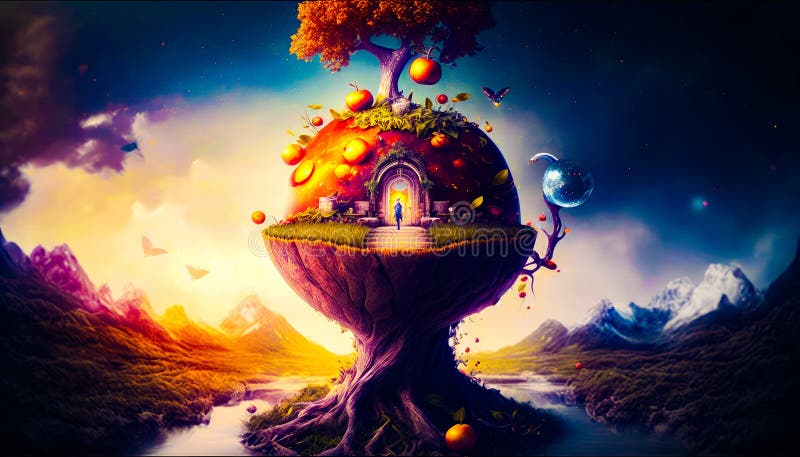 Tree Stump with House on Top of it. Fantasy Stock Illustration ...