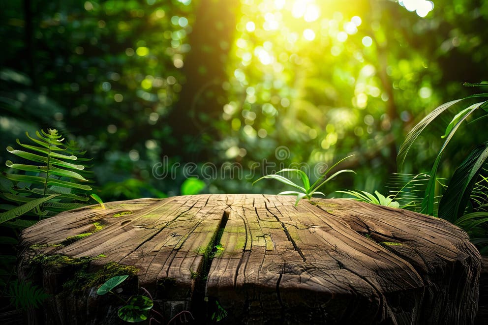 A Tree Stump in the Jungle with Sunlight Shining through Stock Image ...
